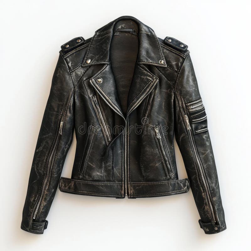 A Black Leather Jacket with a Quilted Design Stock Illustration ...