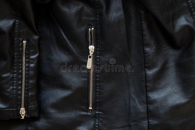Black Leather Jacket with a Zipper As a Background Stock Image - Image ...