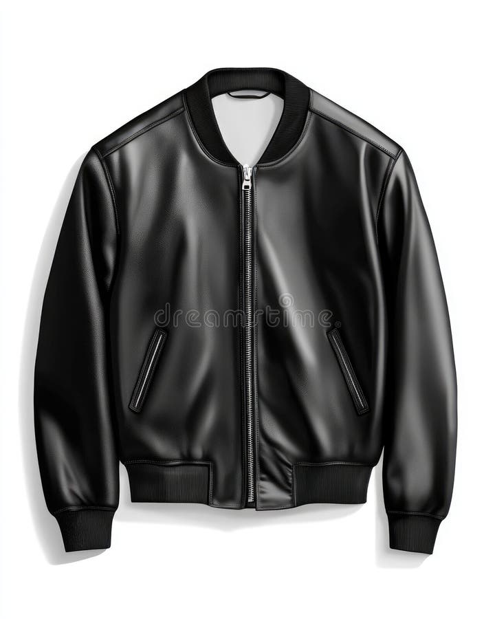 A Black Leather Jacket with a Zipper on the Front Stock Illustration ...