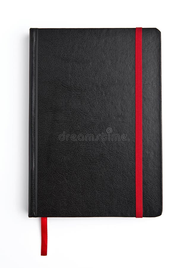 Black Leather Note Book Diary with Red Stripe Stock Photo - Image of ...