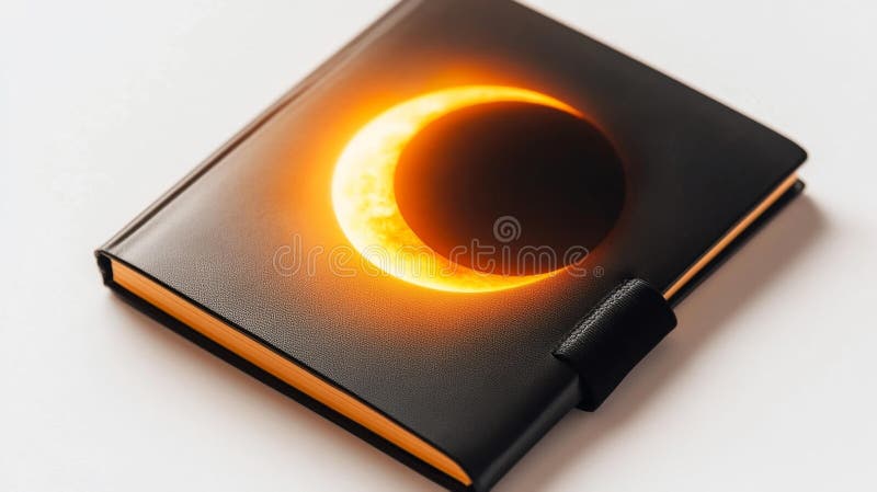 Black Leather Notebook with a Crescent Moon and Sun-shaped Light Cutout ...