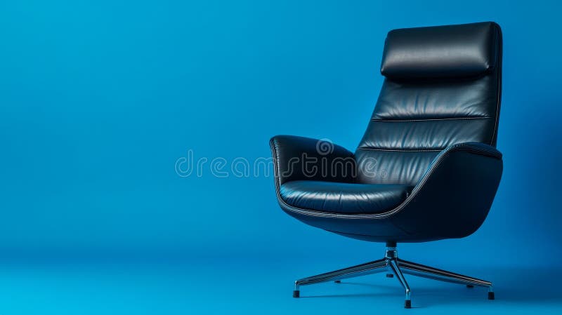 Black Leather Office Chair on a Blue Background with Copy Space ...