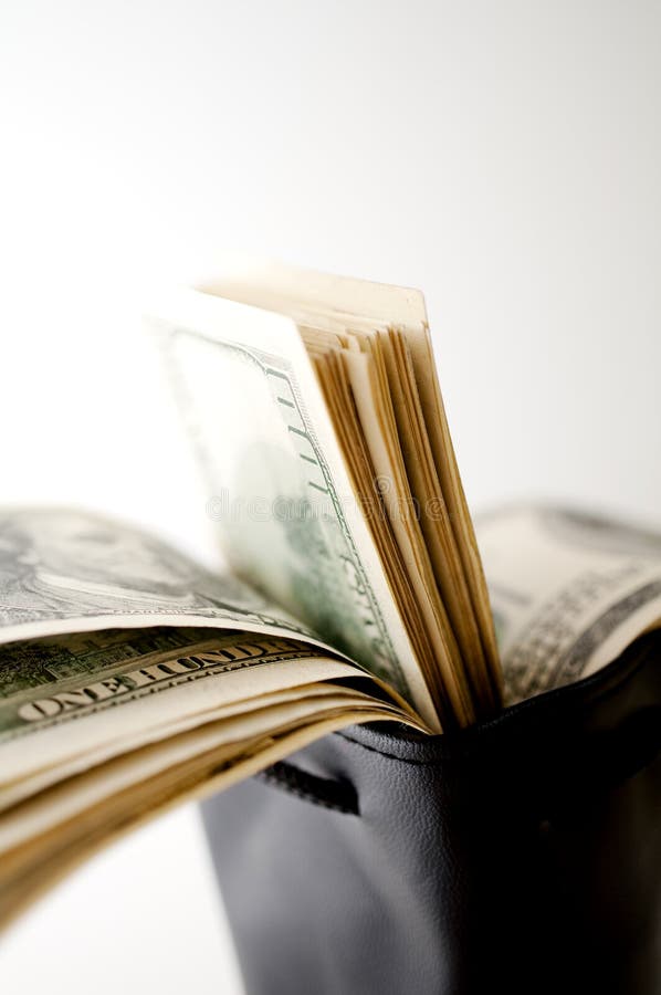 Black Leather Pouch with Money Stock Photo - Image of pack, dollars ...