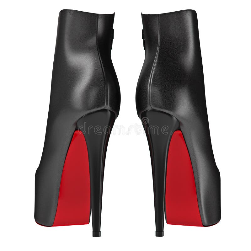Black Leather Shoes on High Heels, Back View. 3D Stock Illustration ...
