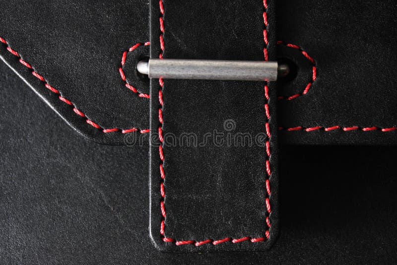 Black Leather Stitched With Red Thread Stock Photo - Image of ...