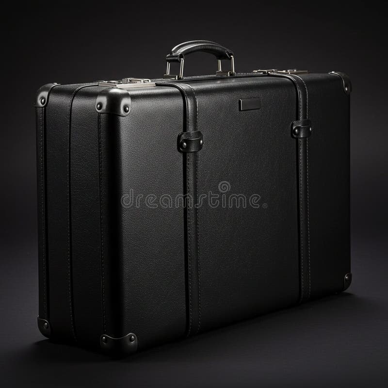 A Black Leather Suitcase Featuring a Structured Rectangular Design with ...