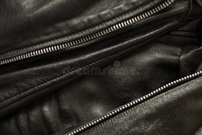 Black Leather Texture with and Metallic Zipper for Clothing Stock Photo ...