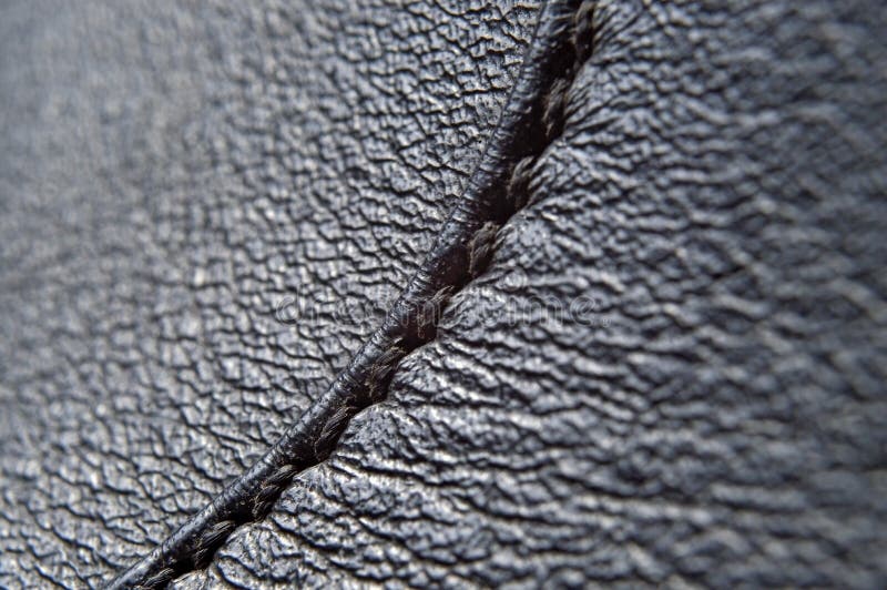 Black Leather Texture with a Seam. Close-up Stock Image - Image of ...