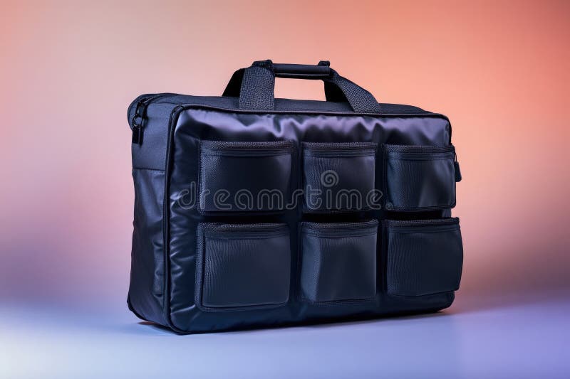 Black Leather Tool Bag with Multiple Compartments Stock Image - Image ...