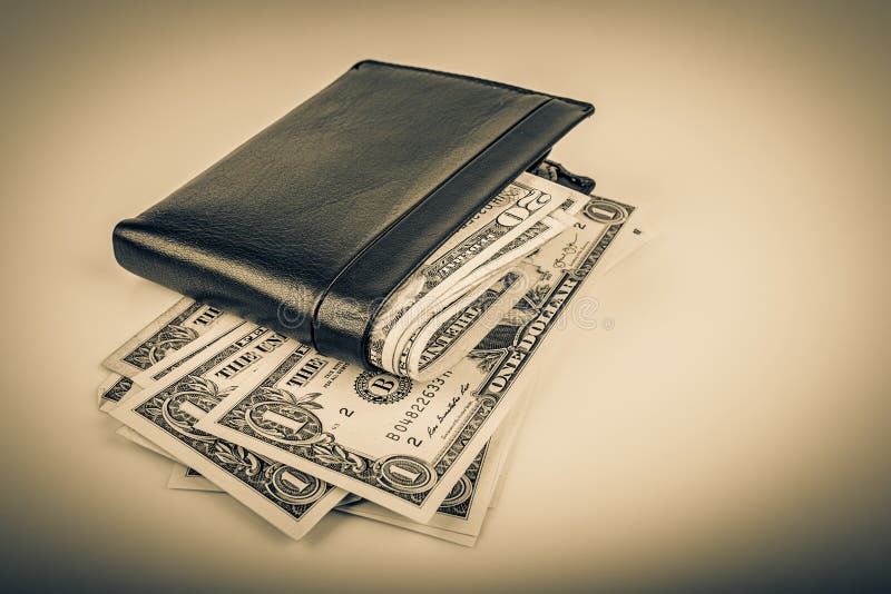 Black Leather Wallet with Banknotes Stock Photo - Image of concrete ...