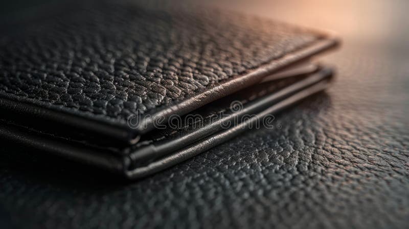 A Black Leather Wallet, Close-up, Showcasing Texture and Details. Stock ...