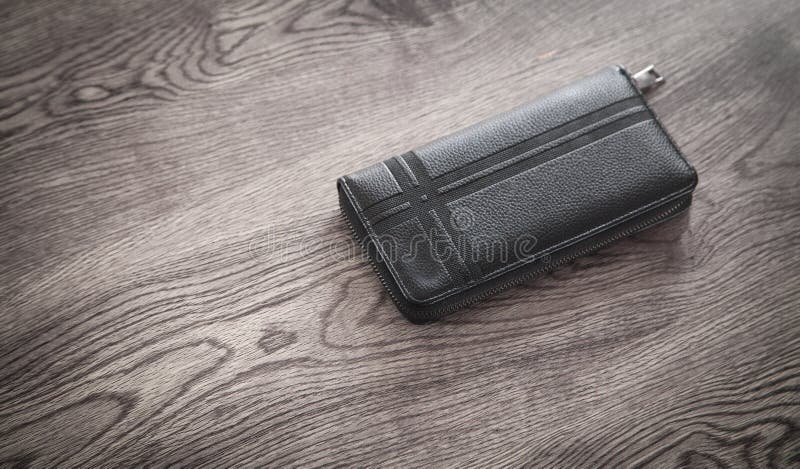 Black Leather Wallet on the Desk Stock Image - Image of wallet, single ...