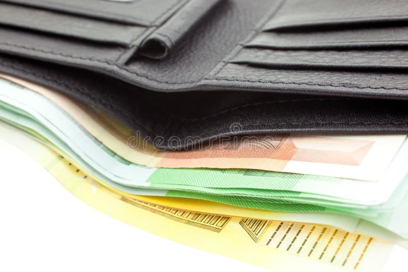 Black Leather Wallet with Euro Notes Stock Image - Image of personal ...