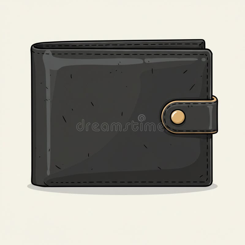 Black Leather Wallet Illustration with a Button Snap Closure. the Sleek ...