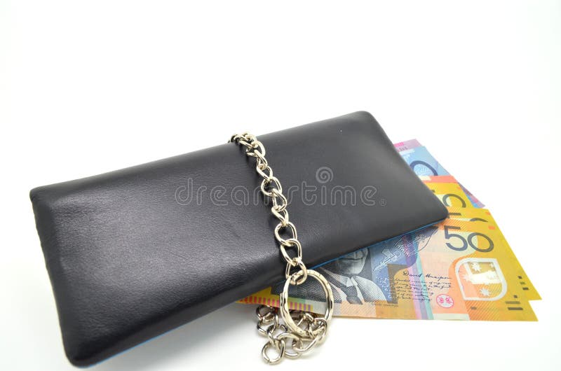 Black Leather Wallet with Lock and Some Banknote Stock Image - Image of ...