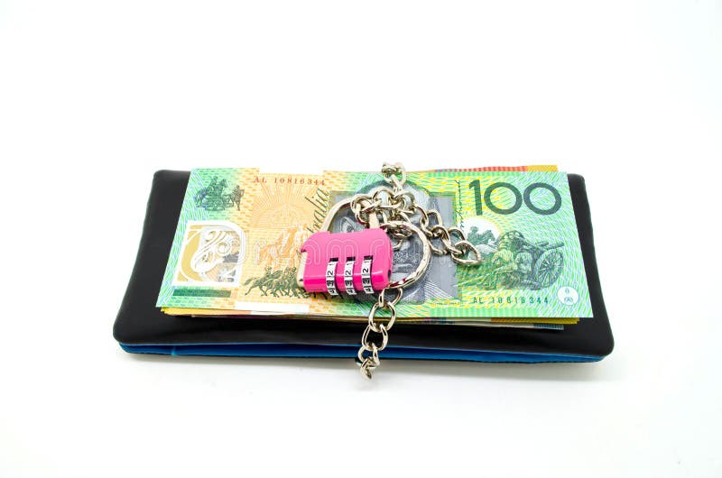 Black Leather Wallet with Lock and Some Banknote Stock Image - Image of ...