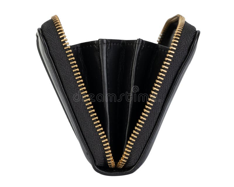 Black Leather Wallet Open with Gold Zipper Stock Image - Image of ...
