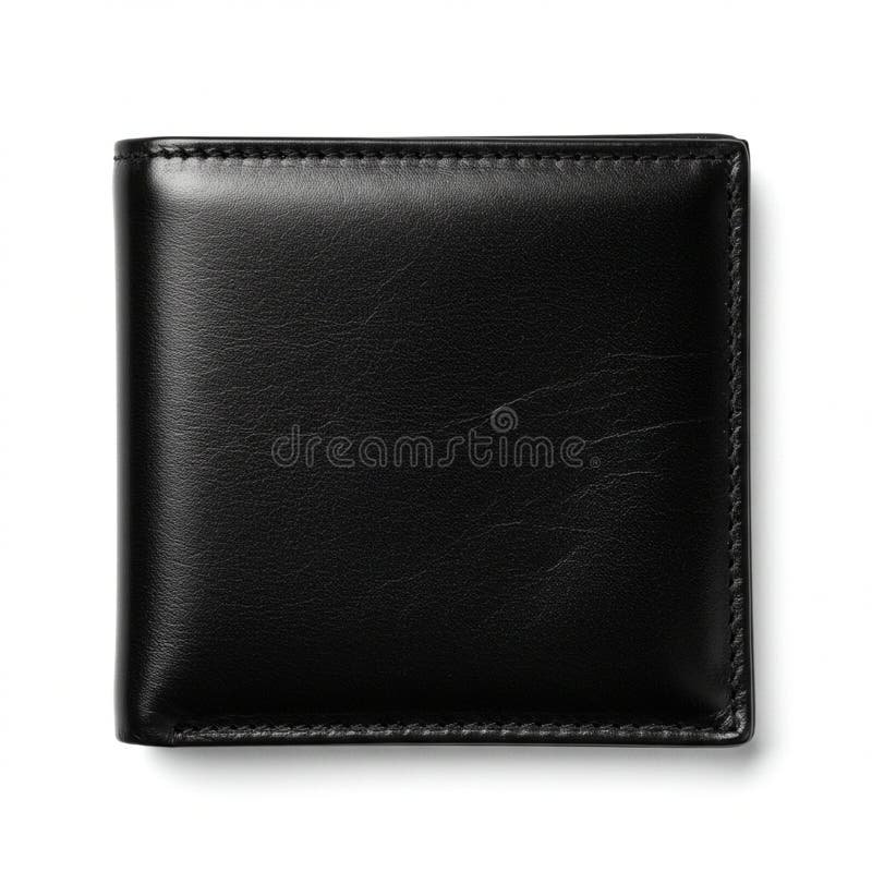 Black Leather Wallet with Smooth Texture and Visible Stitching Along ...