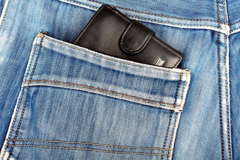 Black Leather Wallet Sticking in the Back Pocket of Jeans Stock Image ...