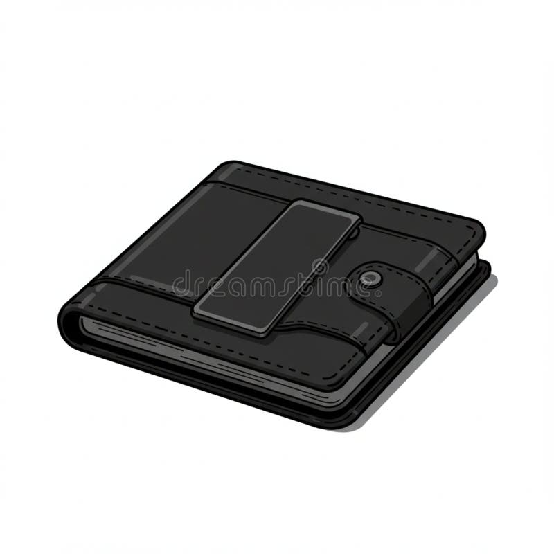 Black Leather Wallet with Visible Stitching. Features a Flap with a ...