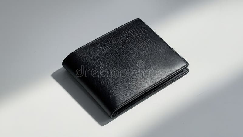 Black Leather Wallet on White Background Highlighted by Natural Light ...