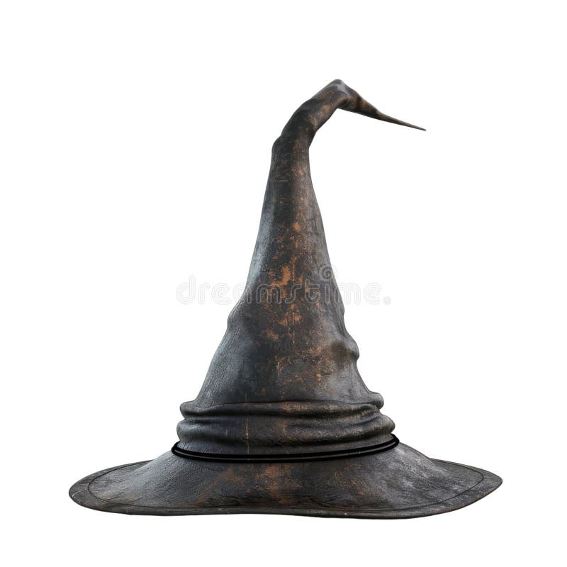 A Black Leather Witch S Hat with a Pointed Crown and Worn Texture Stock ...