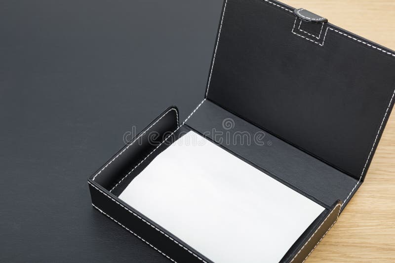 Black Leatherette Document Box on Work Table in Office with Blank ...