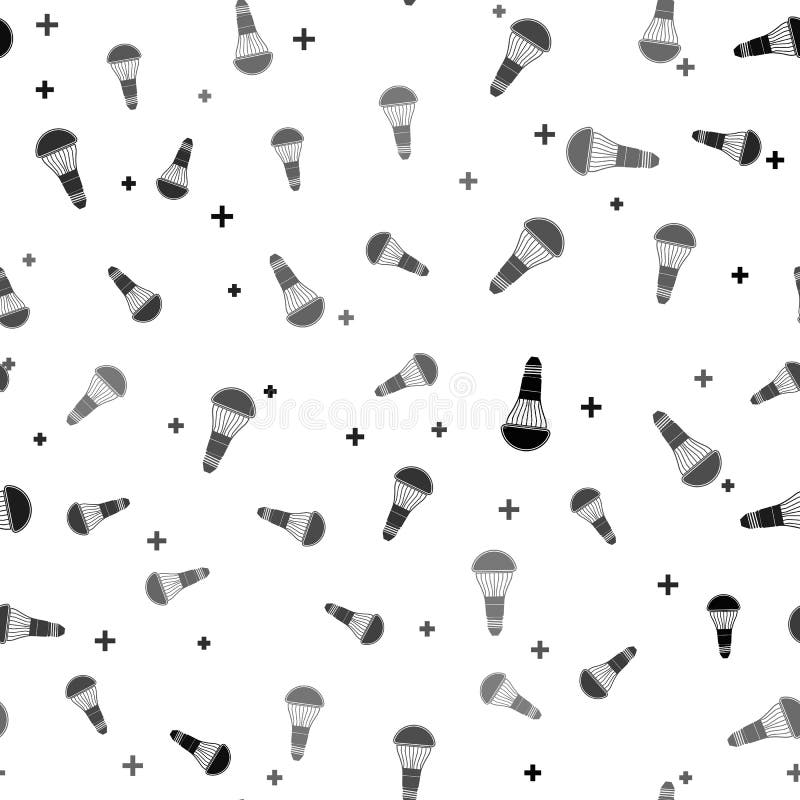Black LED Light Bulb Icon Isolated Seamless Pattern on White Background ...