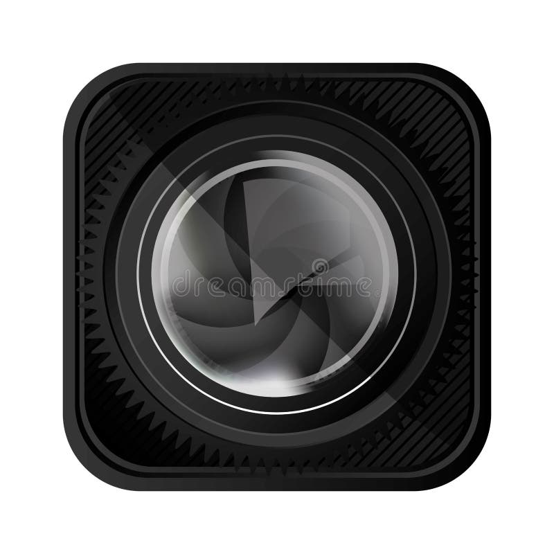 Black lens camera icon stock illustration. Illustration of lens - 89168723