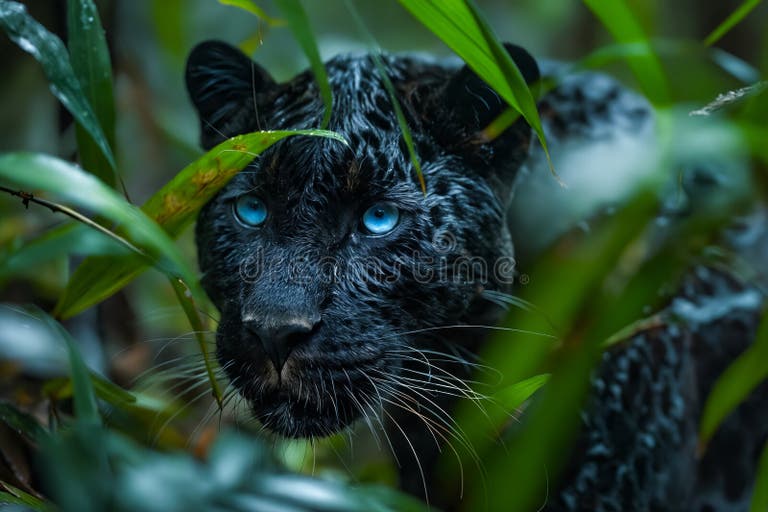 A Black Leopard with Blue Eyes in the Jungle. Generative AI Stock Image ...