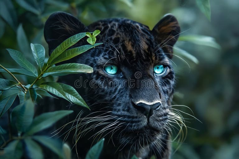 A Black Leopard with Blue Eyes in the Jungle. Generative AI Stock Photo ...