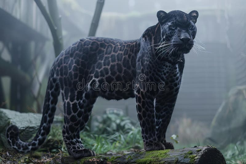 A Black Leopard Standing with a Very Long Neck, High Quality, High ...