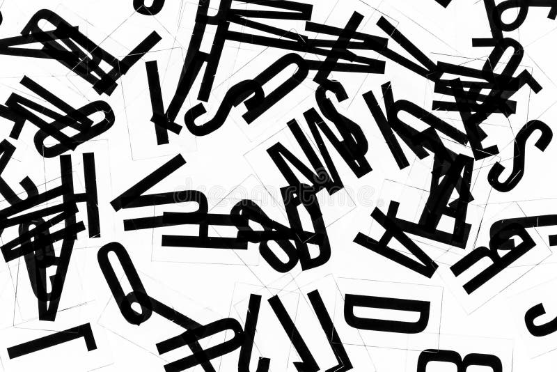 Layout with Black Letters Scattered Irregularly on a White Background ...