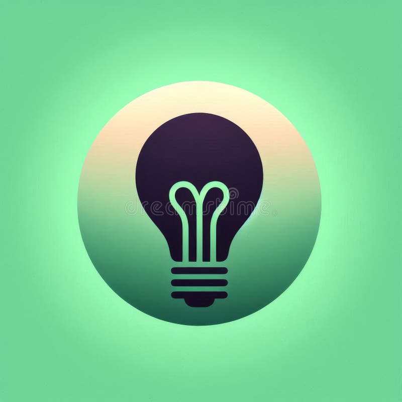 Black Light Bulb Icon Inside Circular Gradient Shape on Green Background, Minimal Flat Design ...