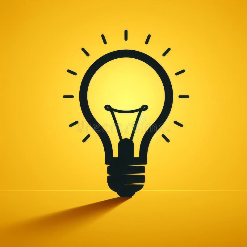 Black Light Bulb Icon with Rays Casting Shadow on Yellow Background ...