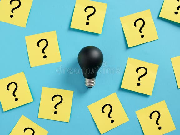 Black Light Bulb Surrounded by Question Marks on Sticky Notes, Problem ...