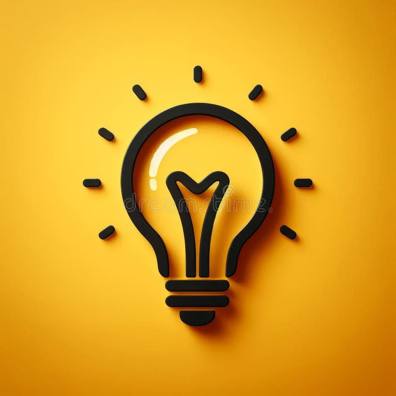 Black Light Bulb Symbol with Glowing Rays on Yellow Background, 3D Icon ...