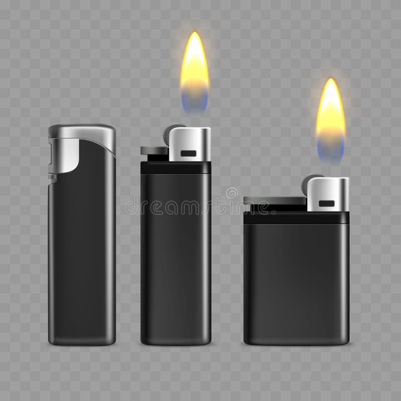 Black Lighter Set with Flame Icon Realistic Vector Stock Vector ...