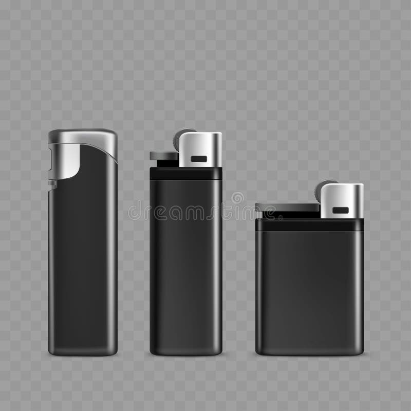 Black Lighters Set with Metal Top and Flip Cap Vector Stock Vector ...