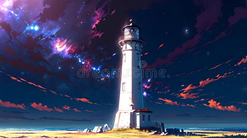A Black Lighthouse on the Planet Venus Stock Illustration - Illustration of poster, night: 350030887