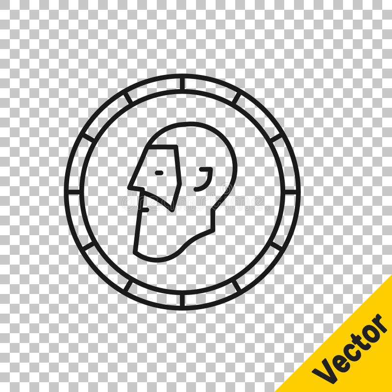 Black Line Ancient Coin Icon Isolated on Transparent Background. Vector ...