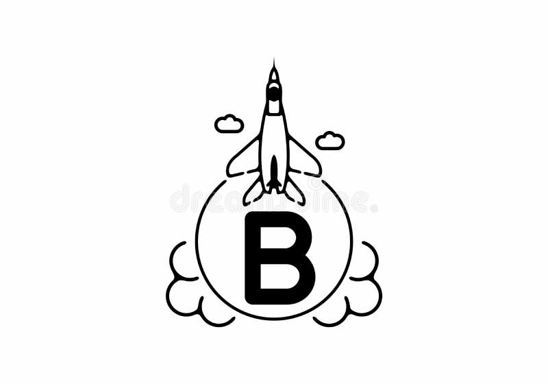 Black Line Art of B Initial Letter with Flying Jet Stock Vector ...