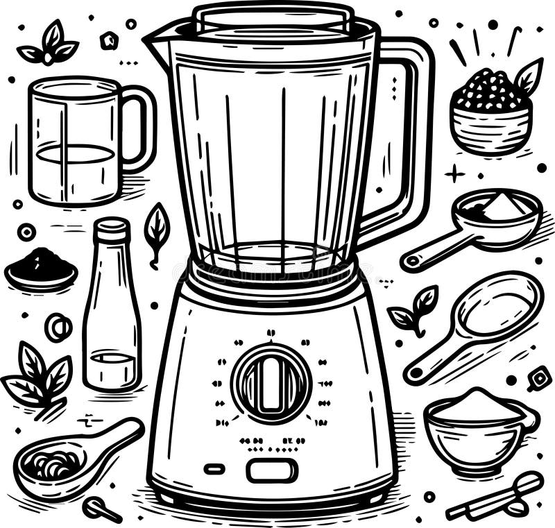 Black Line Art Blender Kitchen Electronic Tools Hand Drawn Illustration ...