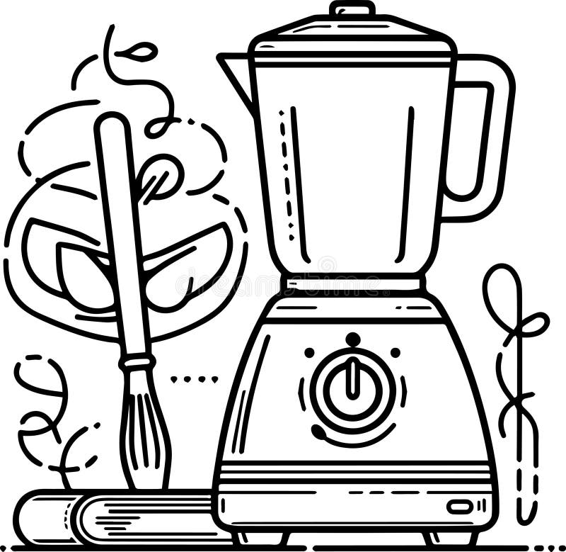 Black Line Art Blender Kitchen Electronic Tools Hand Drawn Illustration ...