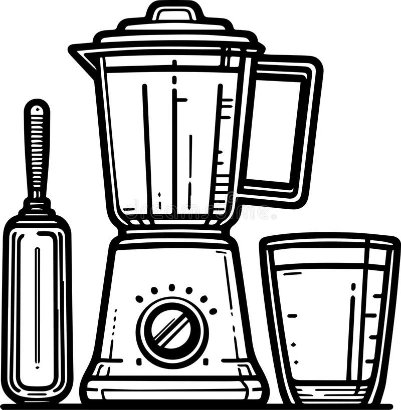 Black Line Art Blender Set Kitchen Electronic Tools Hand Drawn ...