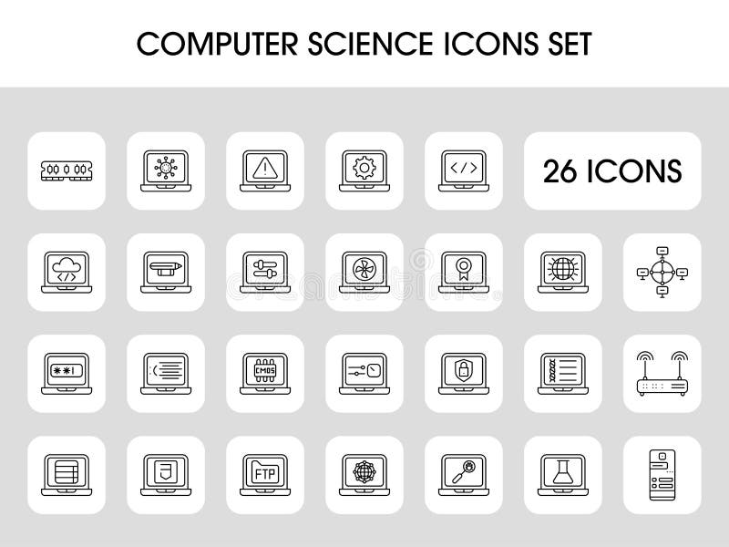 Black Line Art Computer Science Square Icons Stock Illustration ...