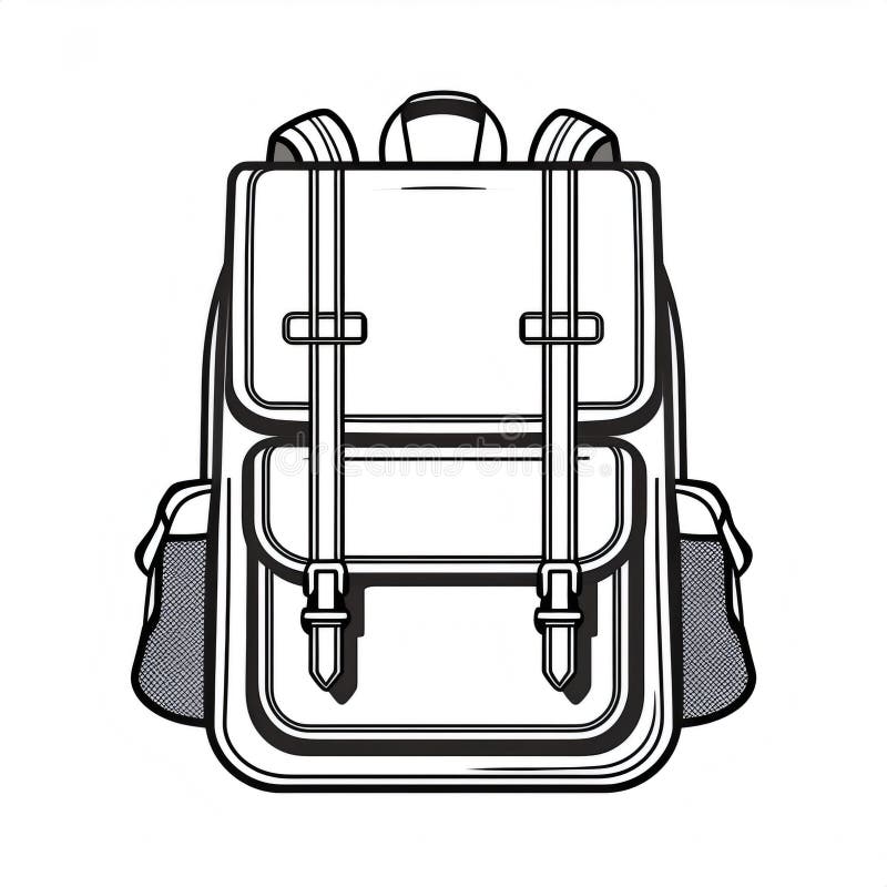 Black Line Art Depicting a Backpack with Straps and Pockets Stock ...
