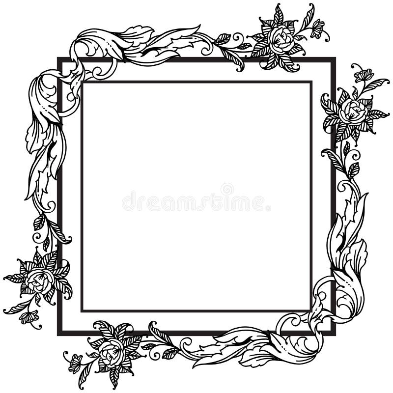 Black Line Art, Elegant Frame, with Ornate Leaf Flower. Vector Stock ...