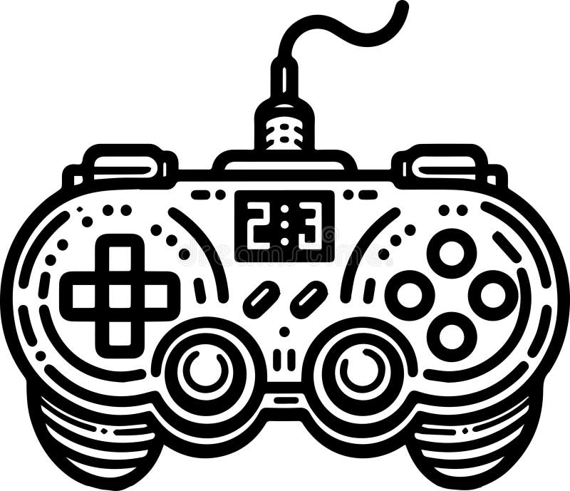 Black Line Art Gamepad Gaming Device Cable Controller Hand Drawn ...