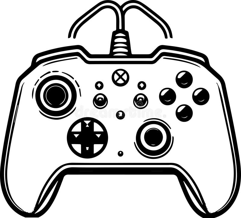 Black Line Art Gamepad Gaming Device Cable Controller Hand Drawn ...